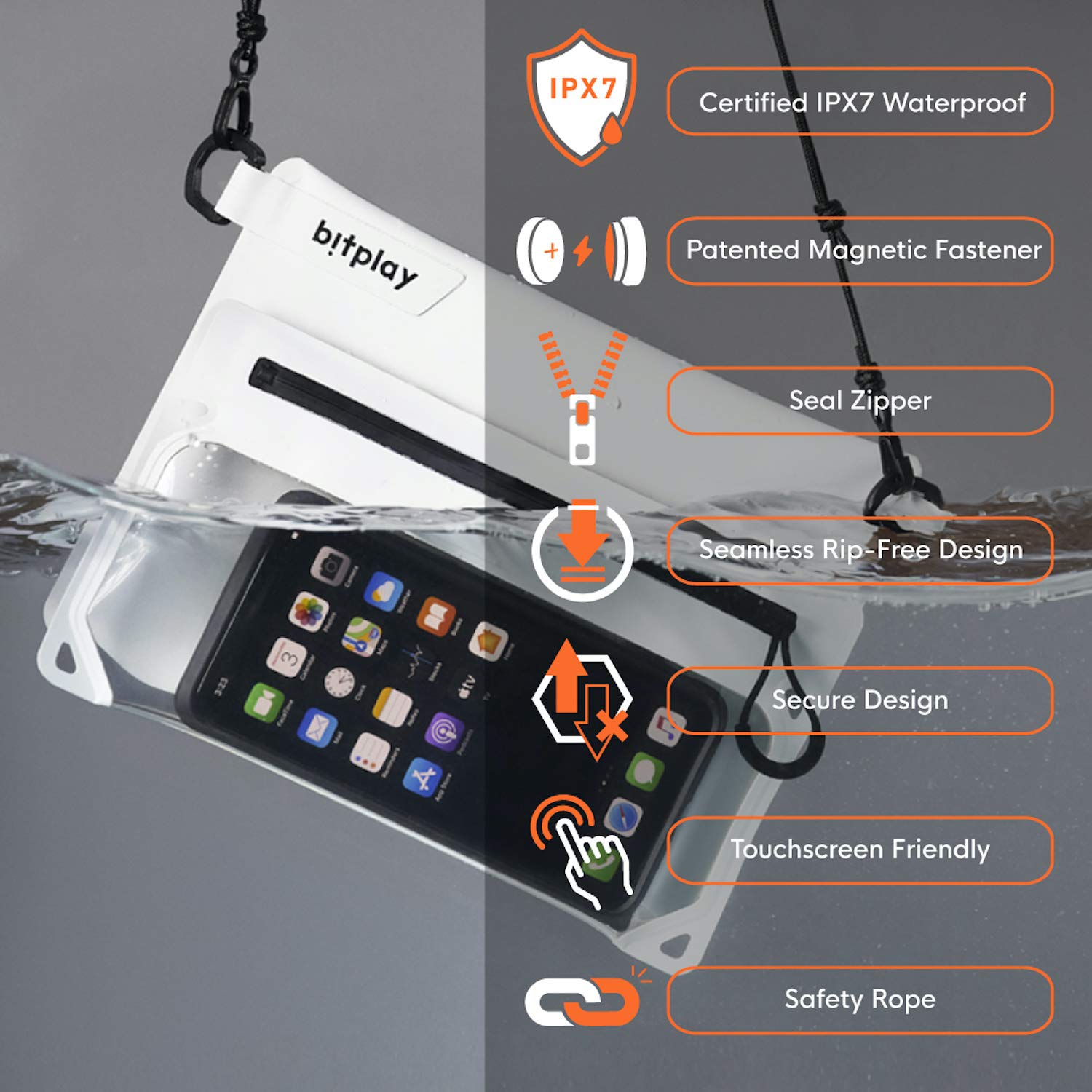 bitplay AquaSeal Waterproof/Snowproof Bag in Dark Black - Dry Bag/Sacoche/Phone Pouch with Adjustable Strap for Phone and Valuables