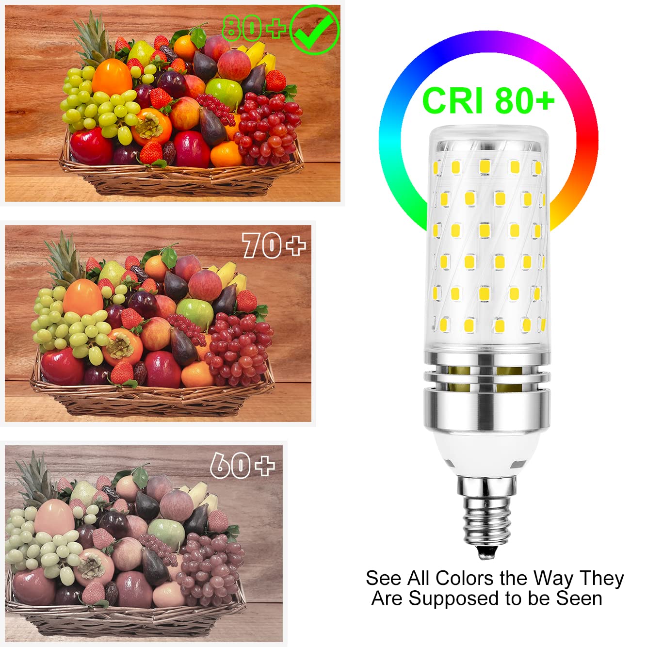 E12 LED bulb,16W candelabra LED light bulb,daylight white 6000K,100 Watt equivalent incandescent light bulbs,ceiling fan light bulbs,LED chandelier bulbs,1500lm LED bulbs,Non-dimmable E12 bulb,4 Pack