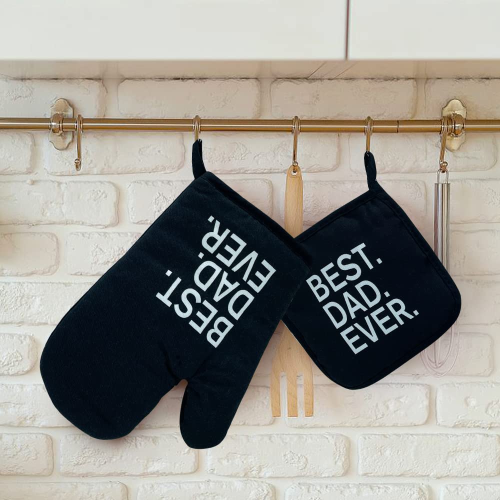Best Dad Ever,Oven Mitts and Pot Holders Sets of 2,Funny Oven Mitt,Birthday Gifts for Dad,Father in Law,Gifts for Husband