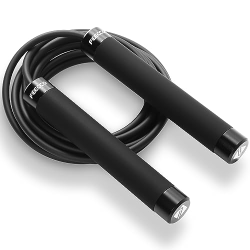 FEECCO 1/2 lb Weighted Jump Rope for Boxing, Cardio, Crossfit Workout, 8~11ft Range Adjustable Length Steel Ropes with Ball Bearings and Metal Handles, Suitable for Men and Women