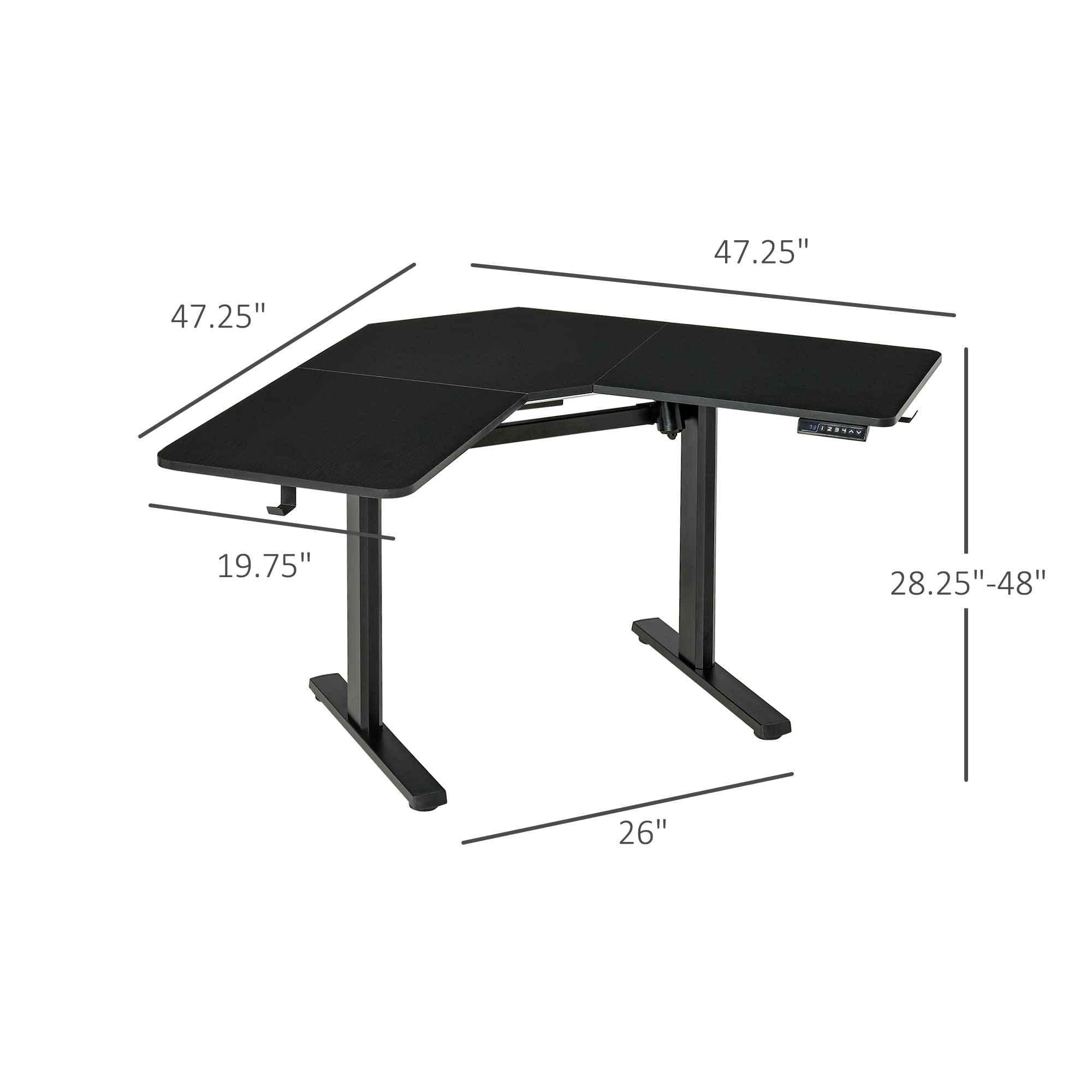 Vinsetto 65.75" Adjustable Height Standing Desk, V-Shaped Computer Desk Workstation for Home, Office, Black