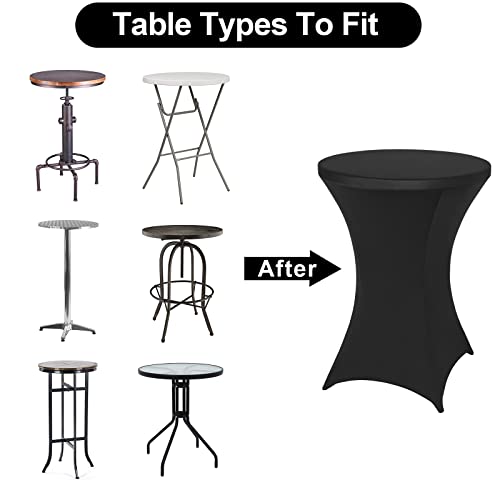 FestiCorp Spandex Black Table Cover, Cocktail Fitted Tablecloths, Round Highboy Stretch Table Covers Cloths for Party, Bar, Wedding, Birthday, Banquet, 30"-32" Diameter x 40"-43" Height