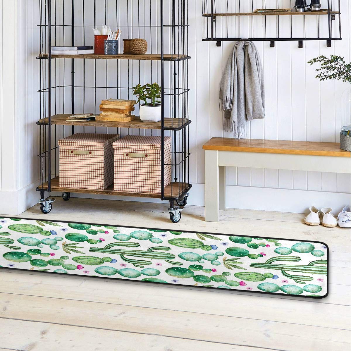 Cactus Bath Rug Runner Green Succulents Plants Floral Flower Non Slip Area Mat Rugs for Bathroom Kitchen Entryway Shaggy Rug Soft Bedroom Carpet 72"x 24"
