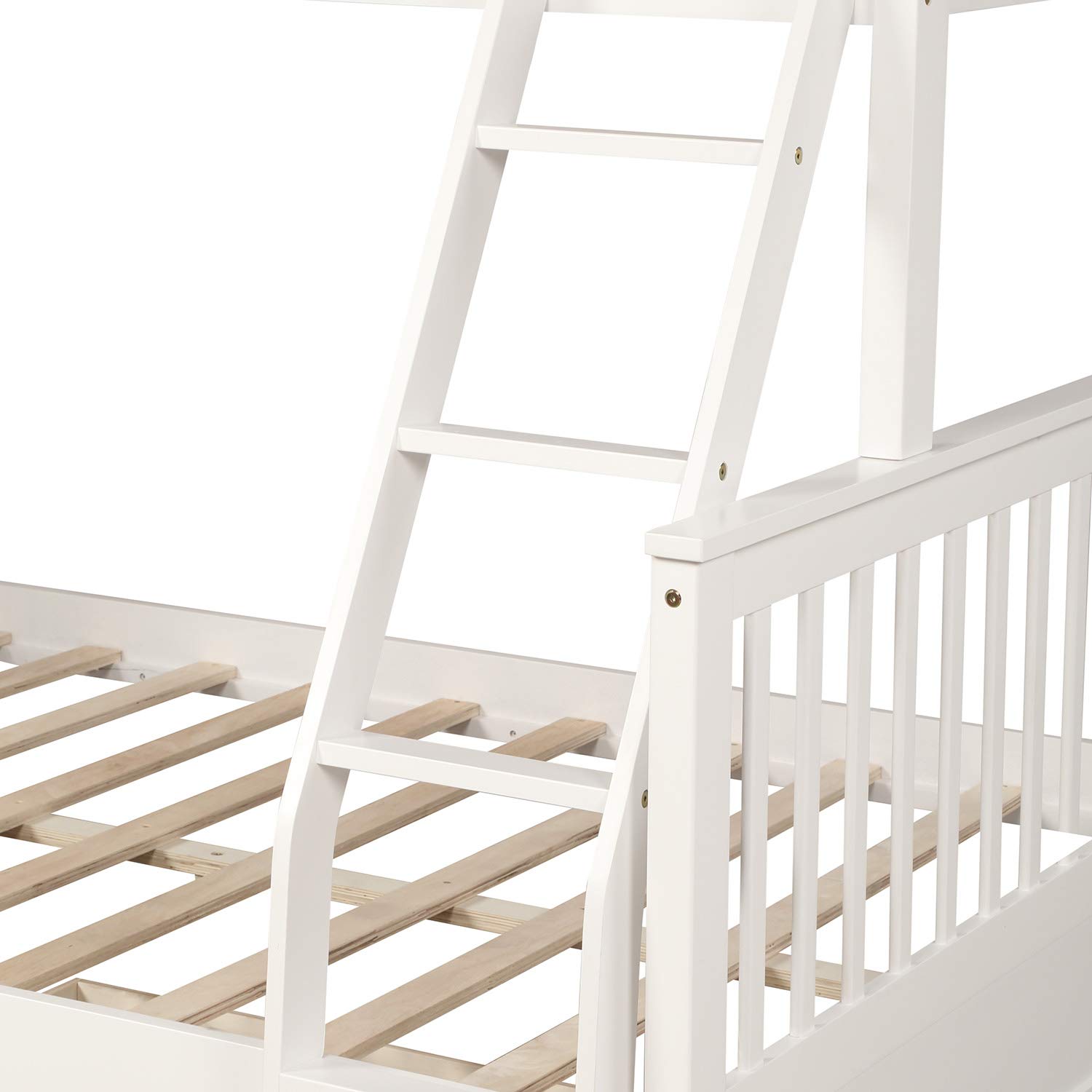 DS-HOMEPORT Twin Over Full Bunk Bed with Two Storage Drawers, Wooden Bunk Beds Frame w/Safety Guardrail & Ladder, Soild Wood Space-Saving Bunkbed for Bedroom Kids Teens Adults(White)