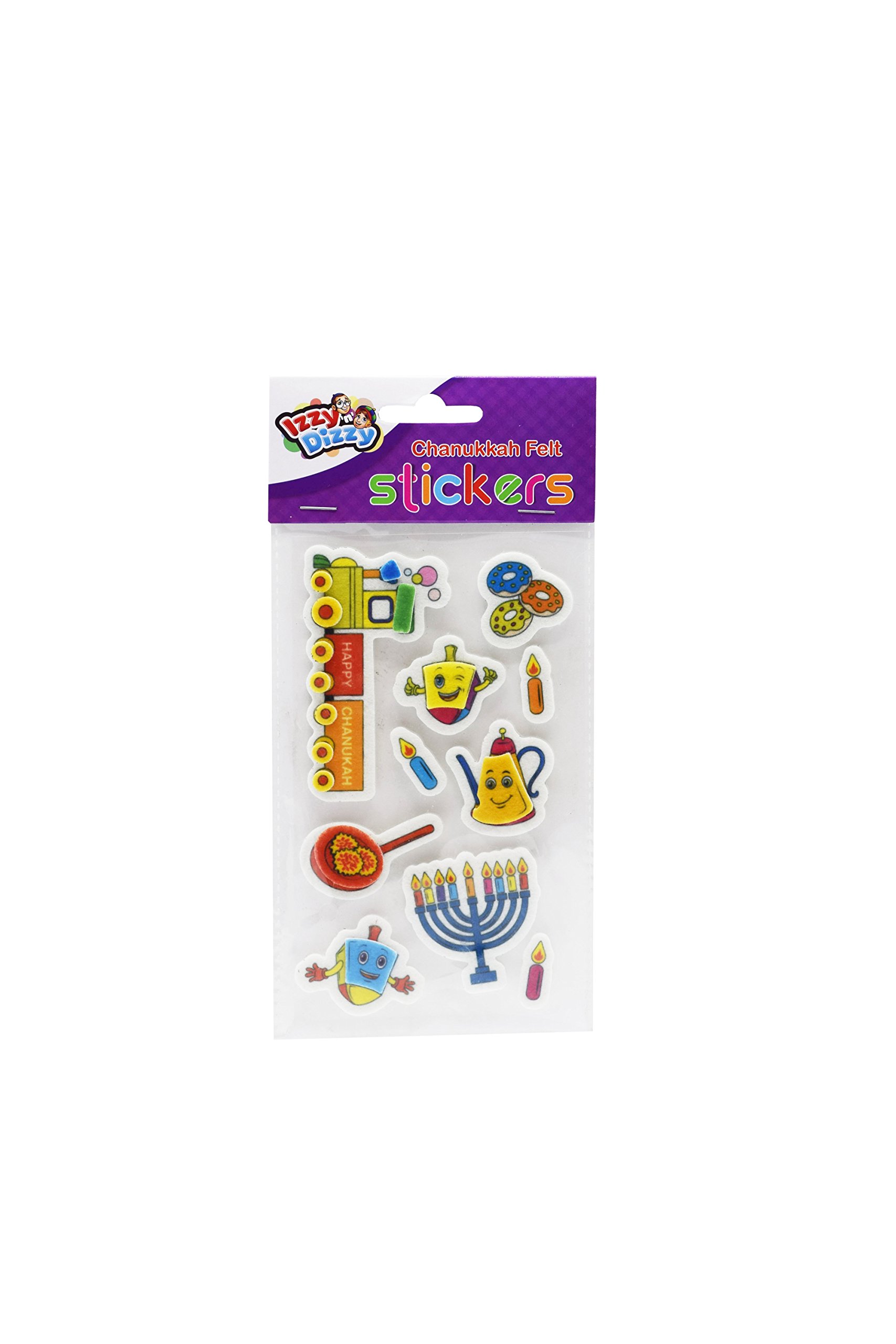 Izzy 'n' Dizzy Hanukkah Felt Stickers - Dreidels, Menorahs, Donuts and More - Chanukah Stationary, Arts and Crafts - Gifts and Games