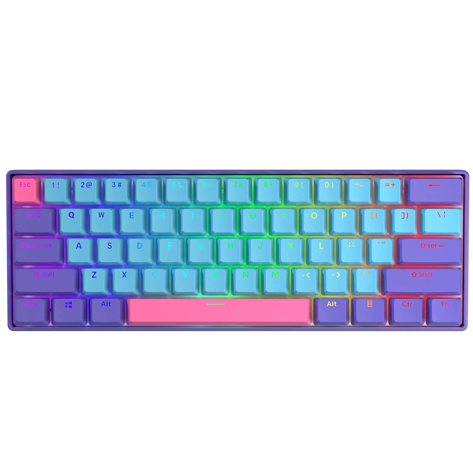 BOYI 61 Mini Mechanical Keyboard, Mini RGB PBT Keycap Cherry MX Switch 60% Compact RGB Mechanical Gaming Keyboard (Cherry MX Silent Red Switch, Joger Color)