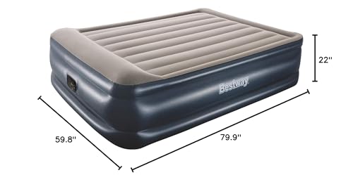 Bestway Tritech Inflatable Air Mattress 22 Inch Queen-Sized 2 Person Bed with Built-in Air Pump, Storage Bag, and Repair Patch