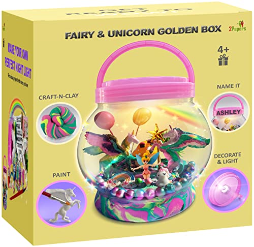 Light-Up & Paintable Fairy and Unicorn Terrarium Kit for Kids, Birthday Gifts For Girls, Unicorn Toys, DIY Arts & Crafts Presents Stuff for Age 4 5 6 7 8-12 Year Old Girl Gift, Science Clay Activities