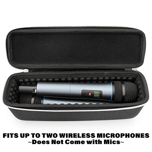 CASEMATIX Wireless Microphone Case Compatible with Two Wireless Mic System Microphones Up To 10.75" by Sennheiser, Shure and More - Sleek Mic Case For Travel with Zipper for Singing or Karaoke