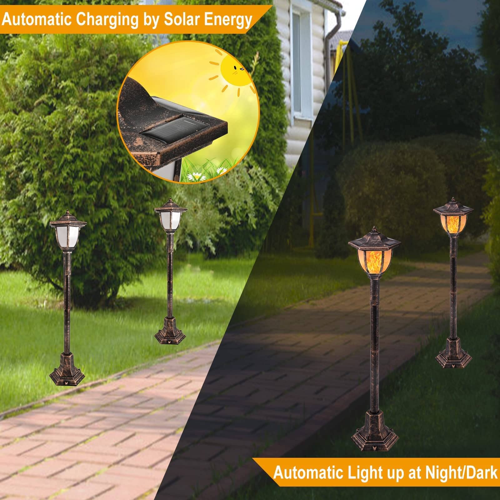 LIGHTSHINE 2 Pack Solar Garden Lights Solar Torch Light with Flickering Flame, Outdoor Solar Lantern Lights, Solar Lanterns Outdoor Waterproof for Front Porch Garden, Yard (Blue)