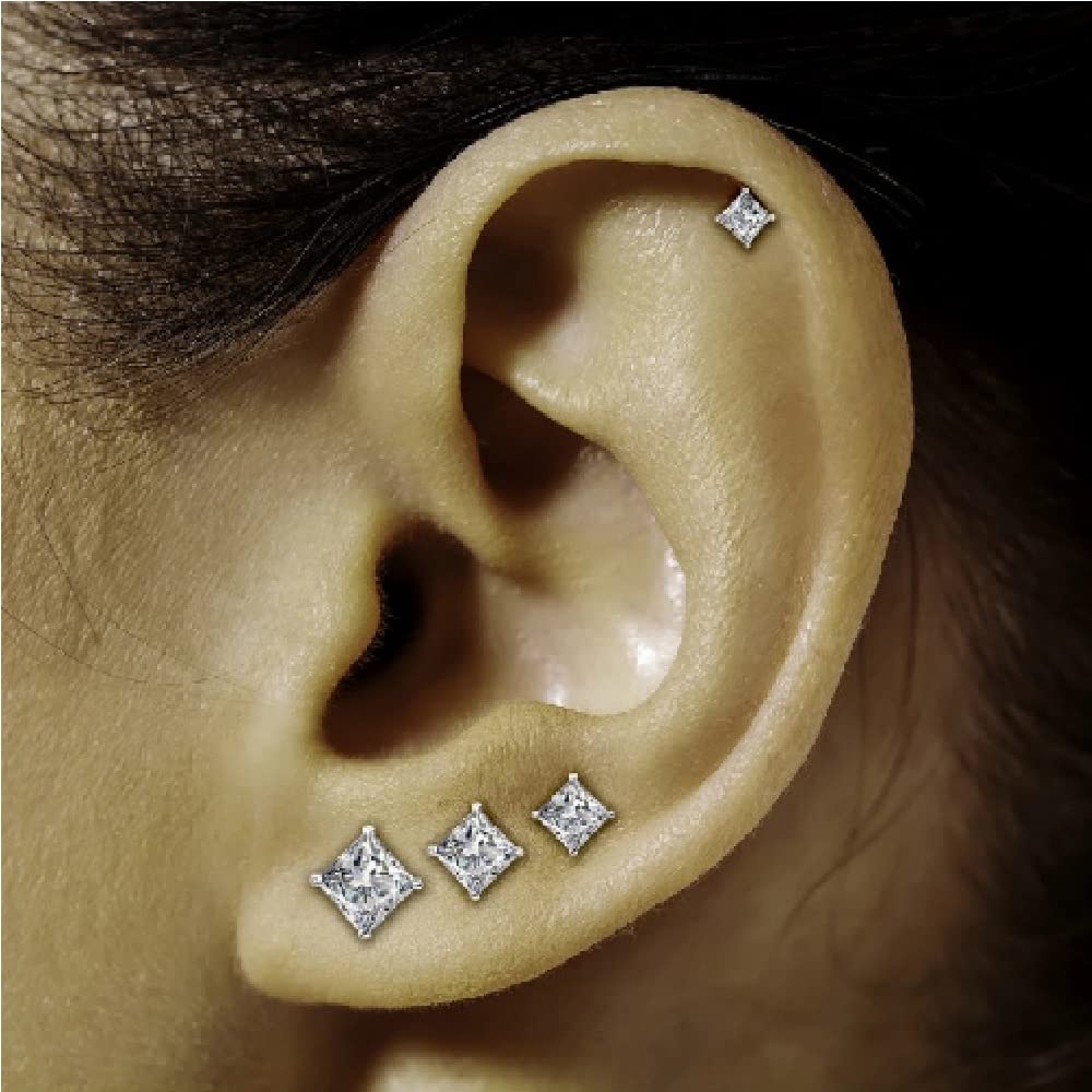 Begonia Accessories Hypoallergenic 925 Sterling Silver Blue Cubic Zircon Stud Earrings 2pcs Sets Size 7mm