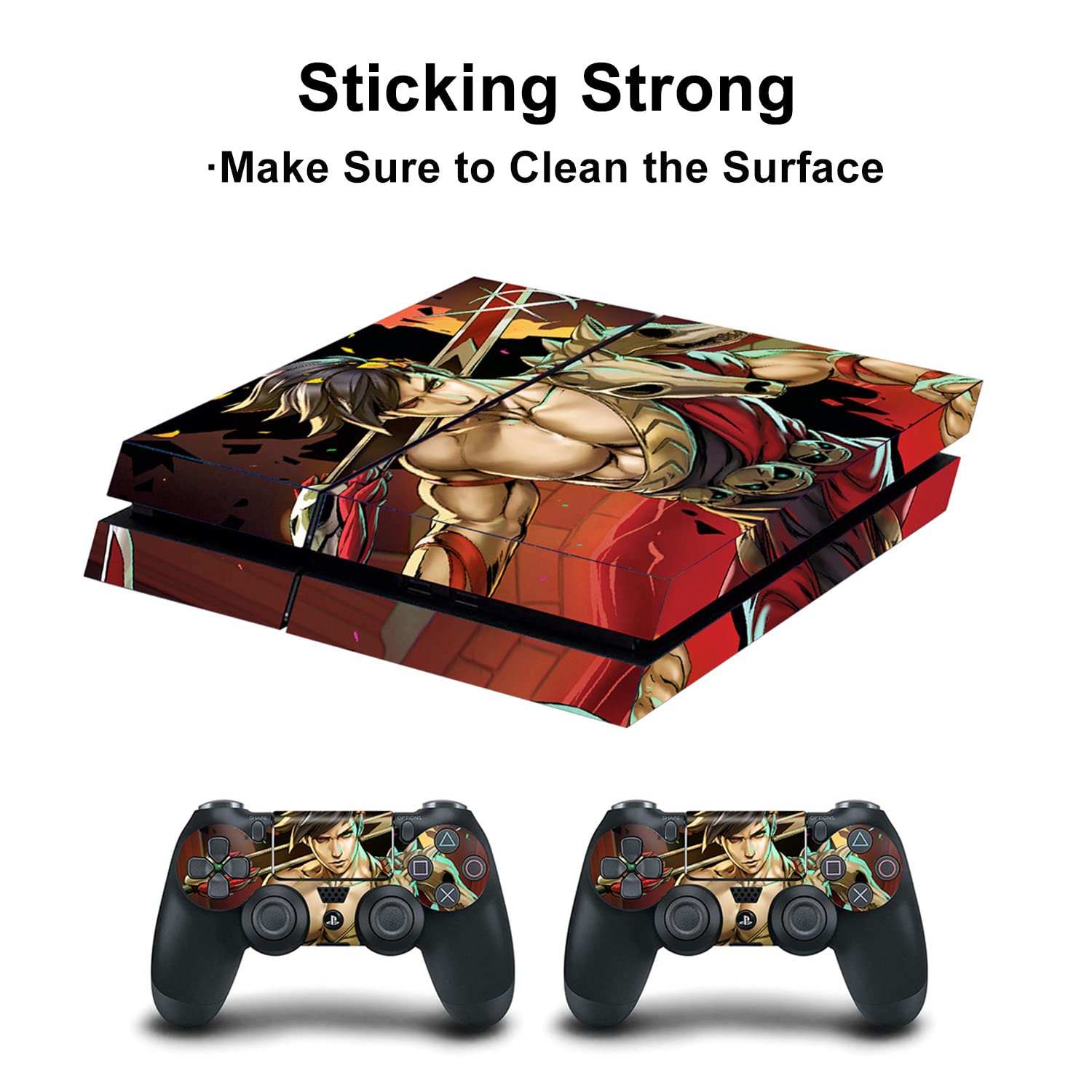 Vinyl Decal Skins for PS4 Console and Controllers- Protective Stickers Cover for PS4 Playstation 4 Console & Two Controllers Accessories -Red and Orange