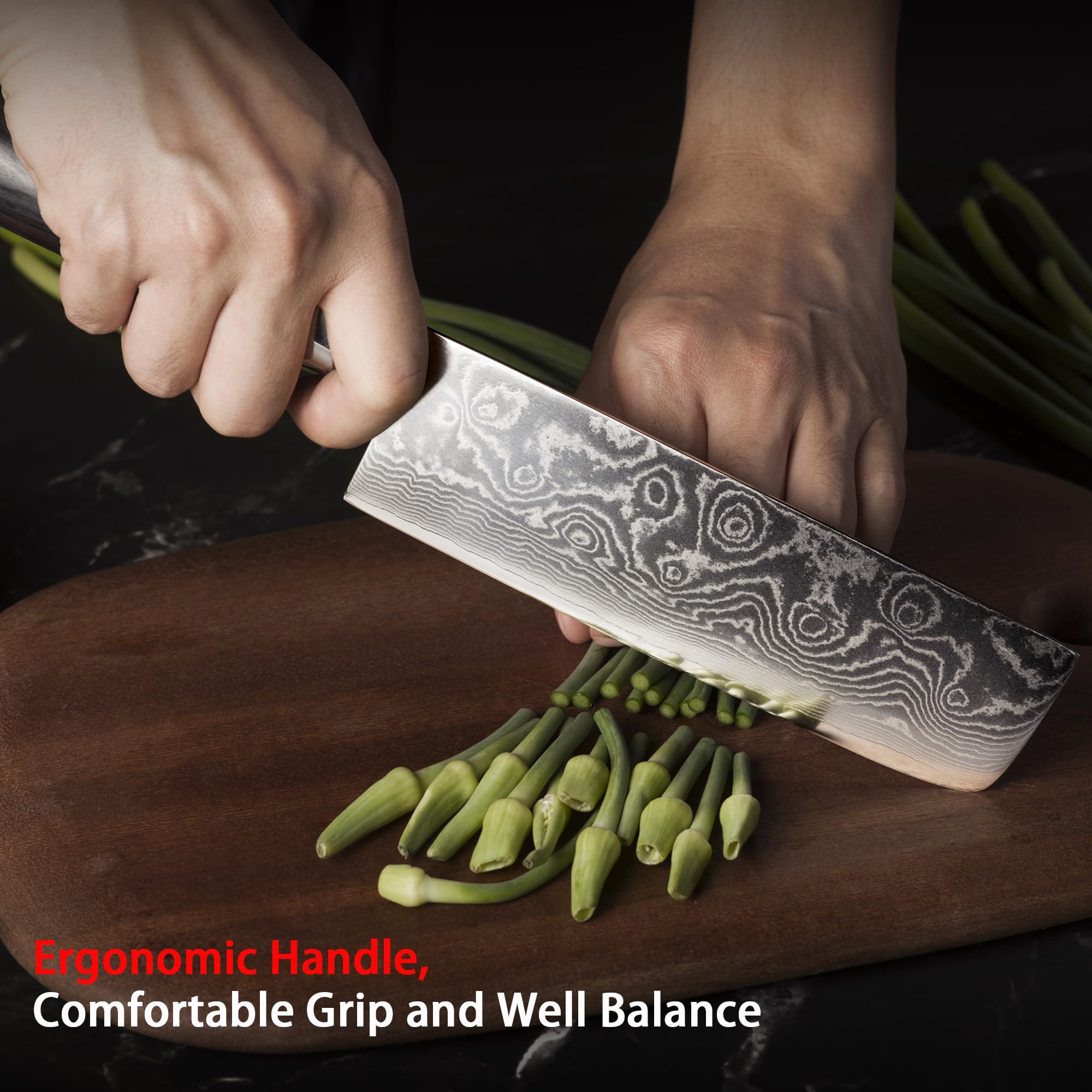 EANINNO Damascus Nakiri Knife Japanese 7 inch, Asian Japan Vegetable Cleaver Professional 67 Layer VG-10 Damascus Steel Knife, Sharp Kitchen Knifes Wooden Handle