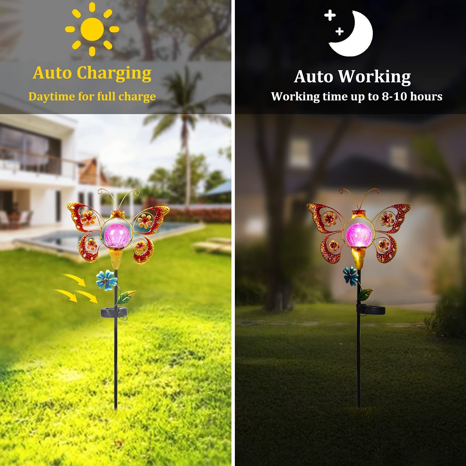 LIGHTSHINE Solar Garden Lights, Metal Butterfly Garden Yard Decor, Waterproof Yard Iron Art Garden Decorations, Outdoor Decor for Patio, Lawn and Pathway.