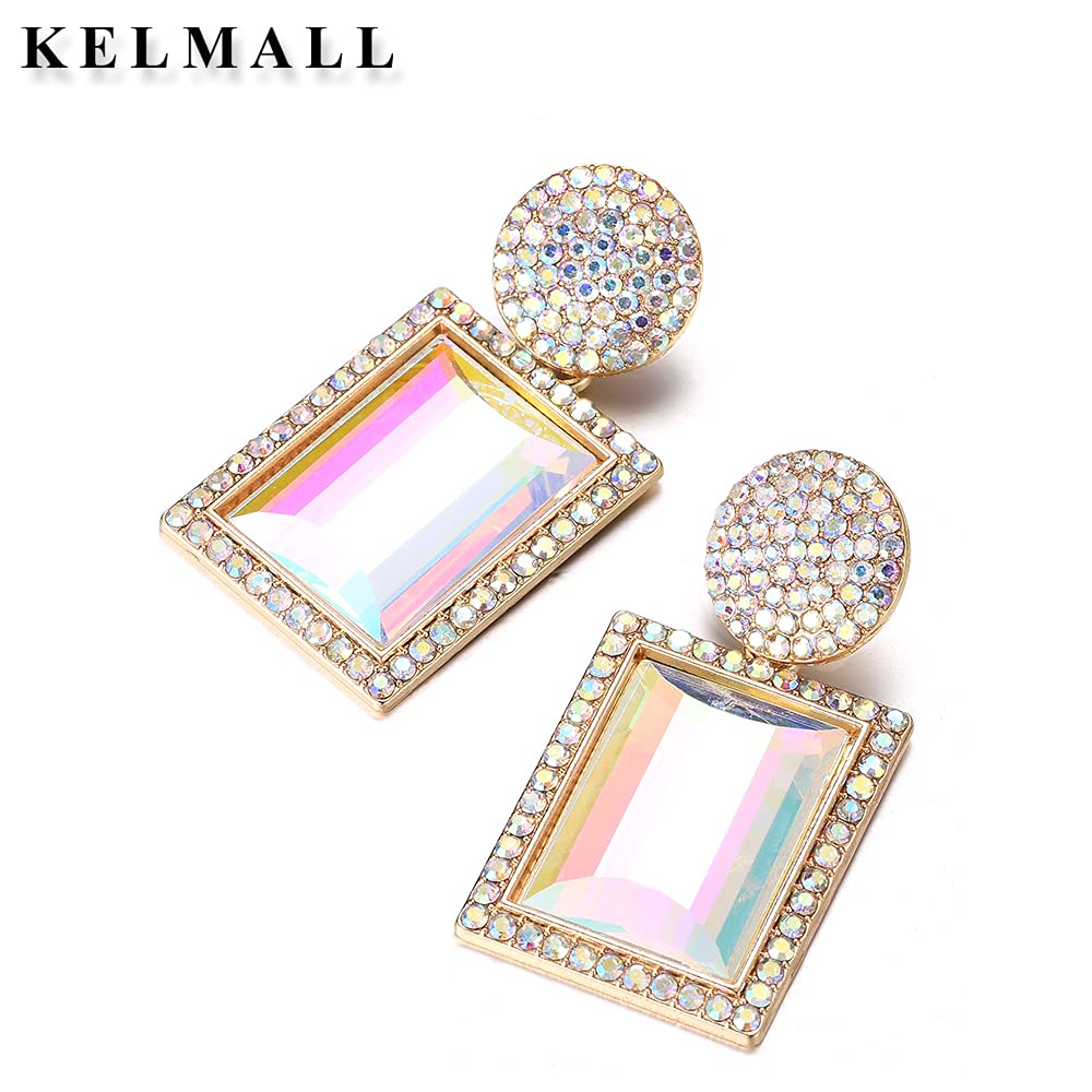 KELMALL Classic Rectangle Dangle Earrings for Women Trendy Rhinestone Geometric Drop Statement Earring