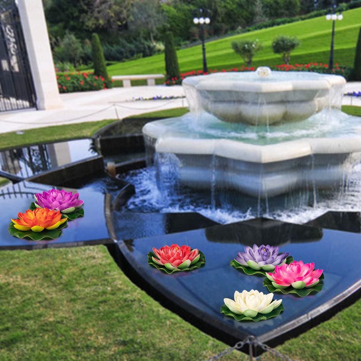 Linyida 7PCS Artificial Floating Foam Lotus Flowers,Artificial Water Lily Pads,Lotus Lilies Pad Ornaments for Patio Koi Pond Pool Aquarium Home Garden Wedding Party Holiday Event Decorations。Colorful