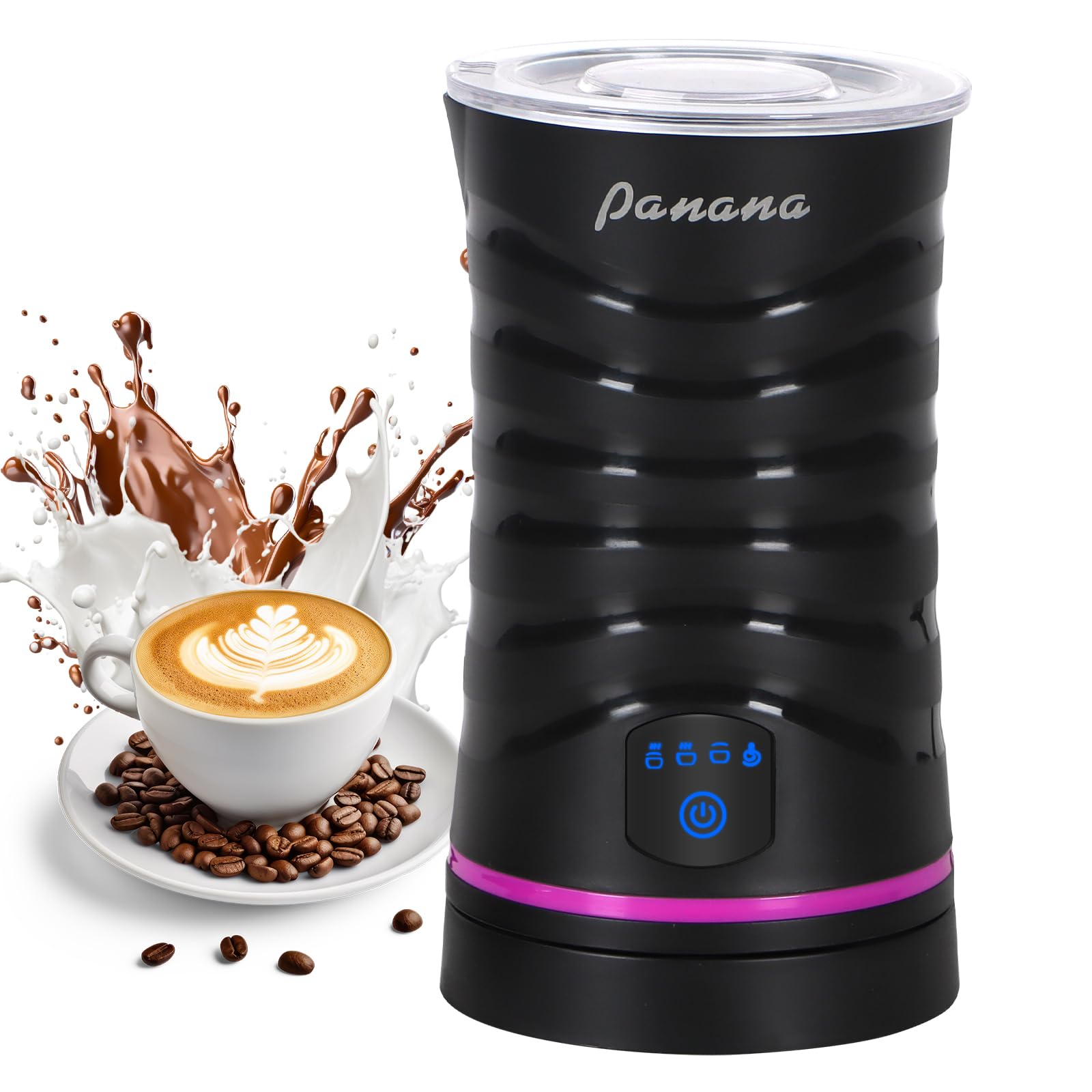 Electric Milk Frother, Automatic Milk Steamer, 4-IN-1 Hot & Cold Foam Maker-8.4oz/240ml Milk Warmer for Latte, Cappuccinos, Silent Operation & Shut-off (Black)