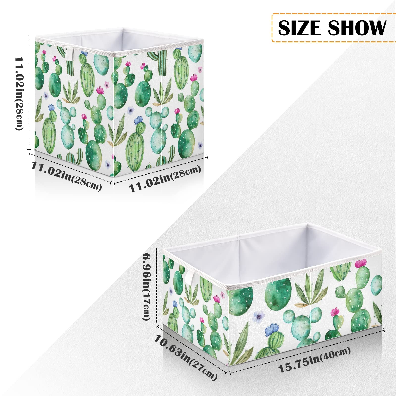 Cactus Succulent Floral Storage Baskets for Shelves Foldable Collapsible Storage Box Bins with Waterproof Fabric Closet Organizers for Pantry Clothes Storage Toys, Books, Home, Office,16 x 11inch