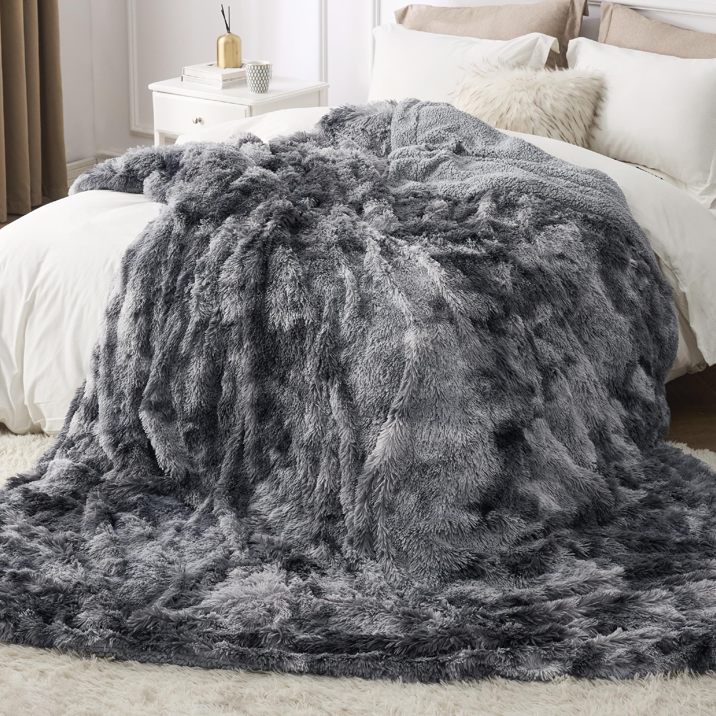 Bedsure Ultra Soft Fluffy King Size Blanket for Bed β Fuzzy, Fluffy, Shaggy Faux Fur King Blanket, Warm and Thick Sherpa, Tie-dye Decorative Gift, Oversized Blankets King Size, 108x90 Inches, 640 GSM