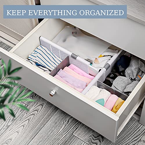 FEXIA 4 Pack Drawer Organizers for Clothing Drawer Dividers 4" High Expandable 11"-17" Adjustable Separators with 8 Inserts Locks in Place for Kitchen Dressers Bedroom Bathroom Home Office Storage