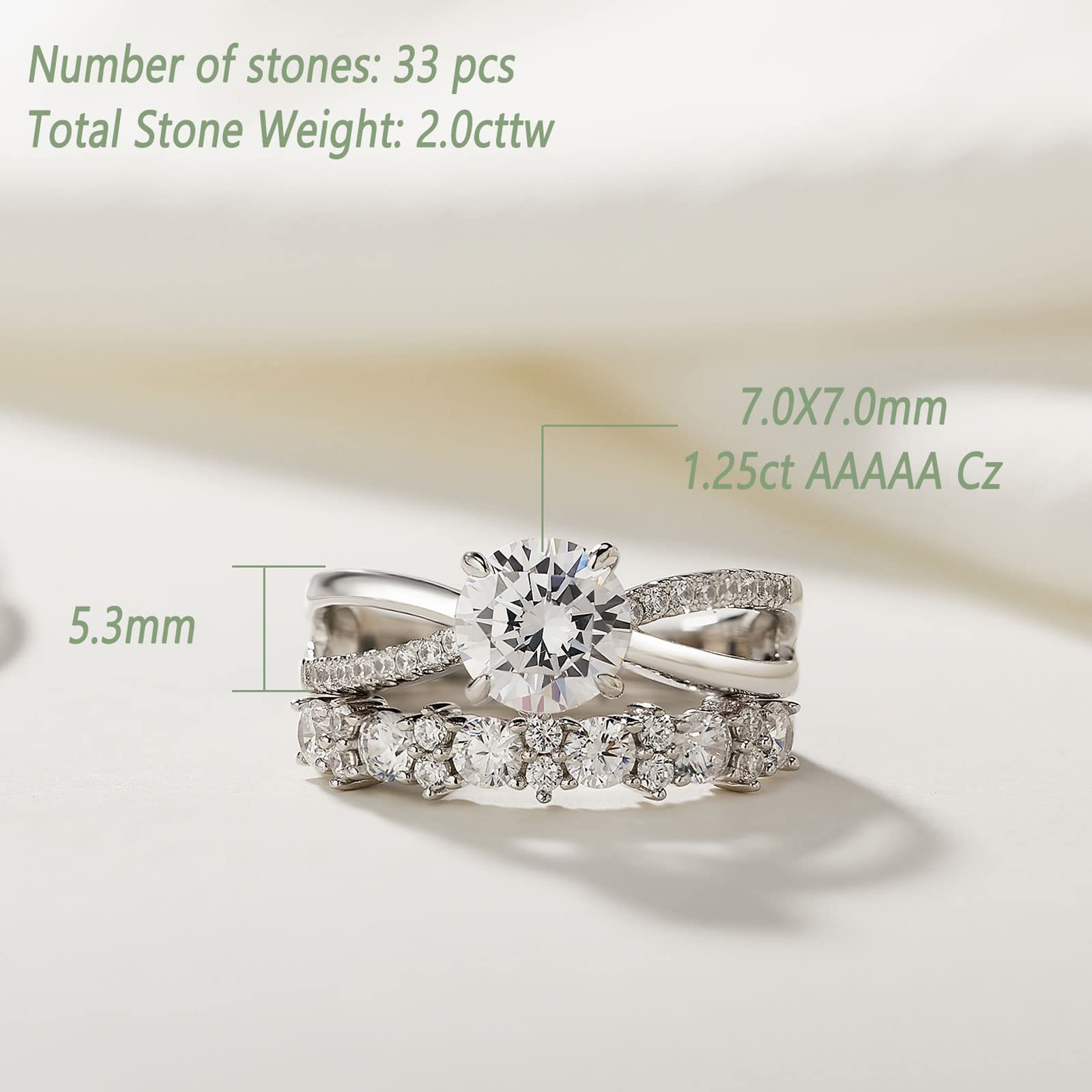 Blongme 2Ct Wedding Rings for Women Bridal Ring Sets 925 Sterling Silver AAAAA CZ Engagement Rings Twisting Infinity Pave Set Size 7