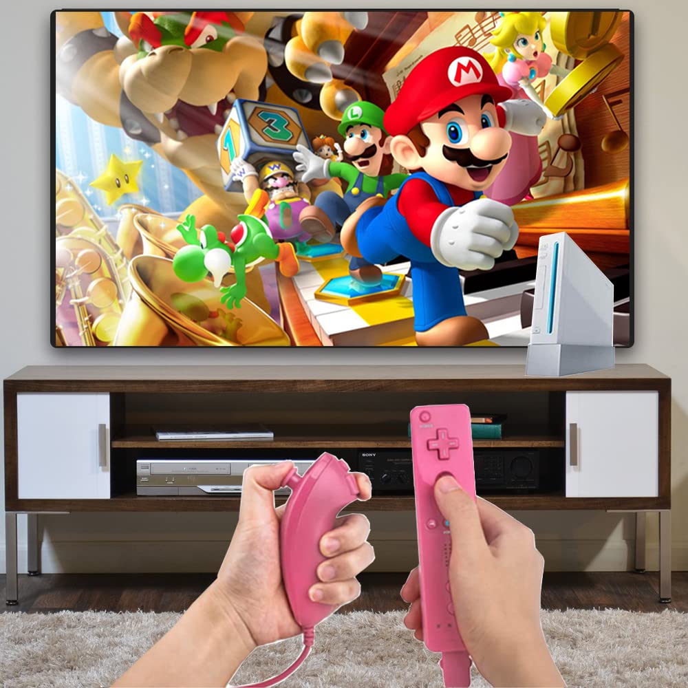 LACTIVX Wii Controller, Wii Remote Controller and Nunchuck 2 Pack Compatible with Silicon Case for Wii Wii U (Red and Deep Blue)