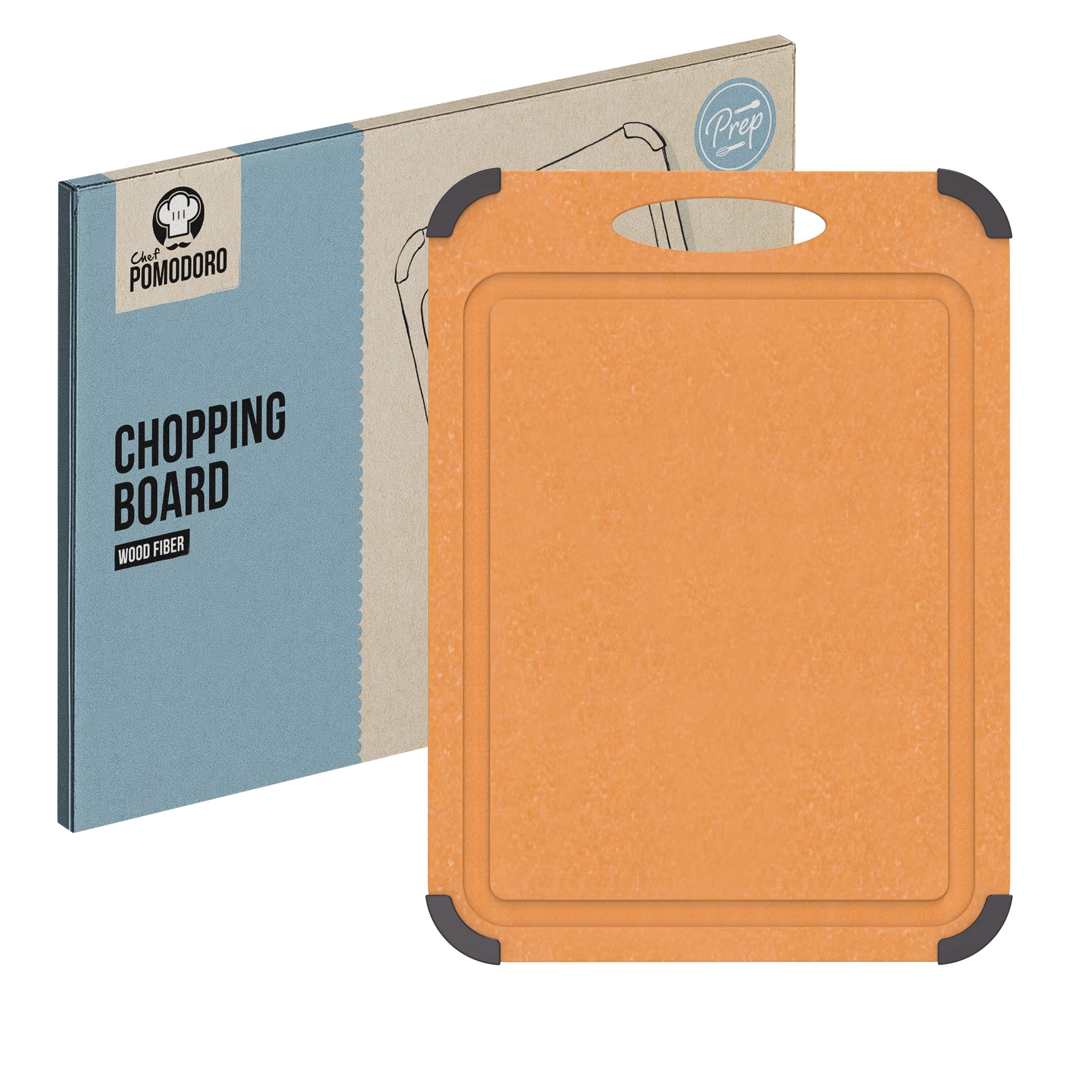 Chef Pomodoro Wood Cutting Board for Kitchen, Dishwasher Safe, Dual-sided with Juice Groove, Non-porous Non-slip Scratch-resistant Surface, Easy Grip Handle, 14.5 x 11 inches