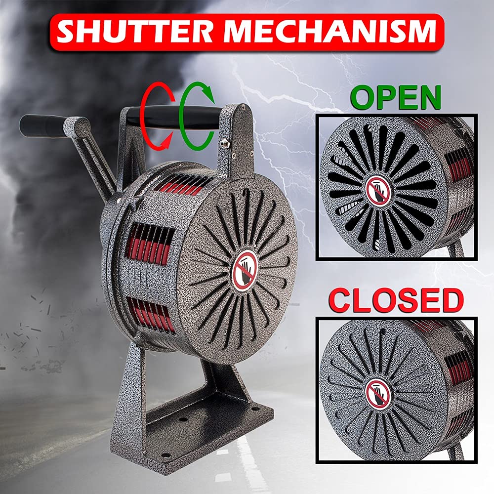 Vixen Horns Air Raid Hand Crank Siren, Loud Heavy Duty Tornado Siren with Base/Table Mount, Fire Air-raid Alarm, Warning Construction Air Horn VXS-1200M