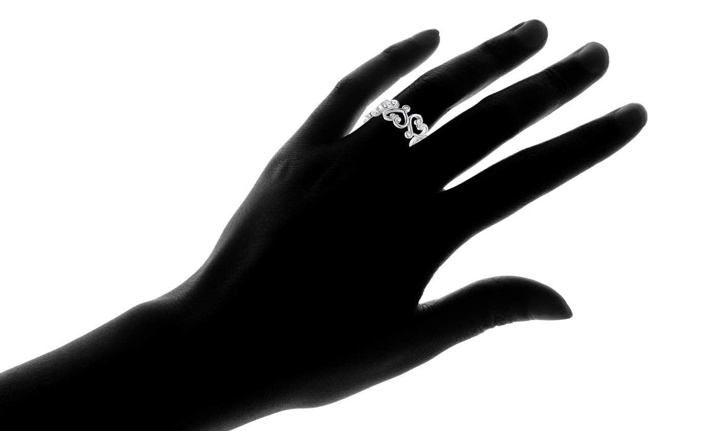 Barzel Rose Gold, White Gold or Gold Plated Filigree Heart Ring (White Gold, 10)