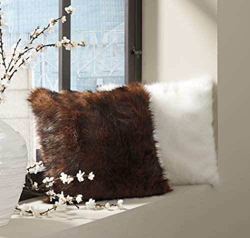 Signature Design by Ashley Himena Solid Faux Fur Throw Pillow, 20 x 20 Inches, White