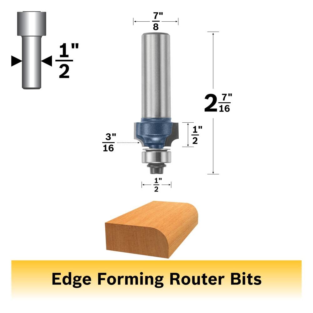 BOSCH 84402M 3/16 In. x 1/2 In. Carbide Tipped Roundover Bit