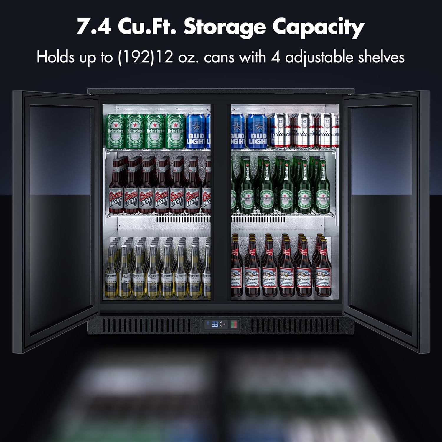 Coolski Beverage Refrigerator, 24 Inch Under Counter Beverage Fridge, 180 Cans Built-In or Freestanding Beverage Cooler with Glass Door for Home Bar Kitchen, ETL, DOE, NSF Approved