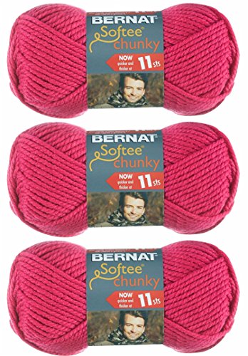 Bernat Softee Chunky Yarn Bundle ,Super Bulky #6, 3 Skeins Hot Pink 28416