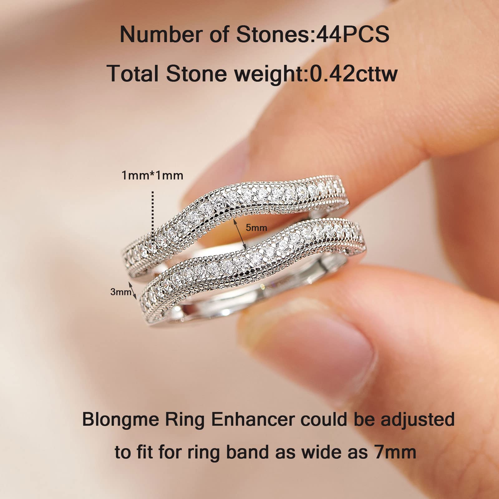 Blongme Curved Wedding Bands for Woman 925 Sterling Silver Ring Enhancer Guard for Engagement Wedding Rings Stackable Engagement Enhancer Guard AAAAA CZ Size 7