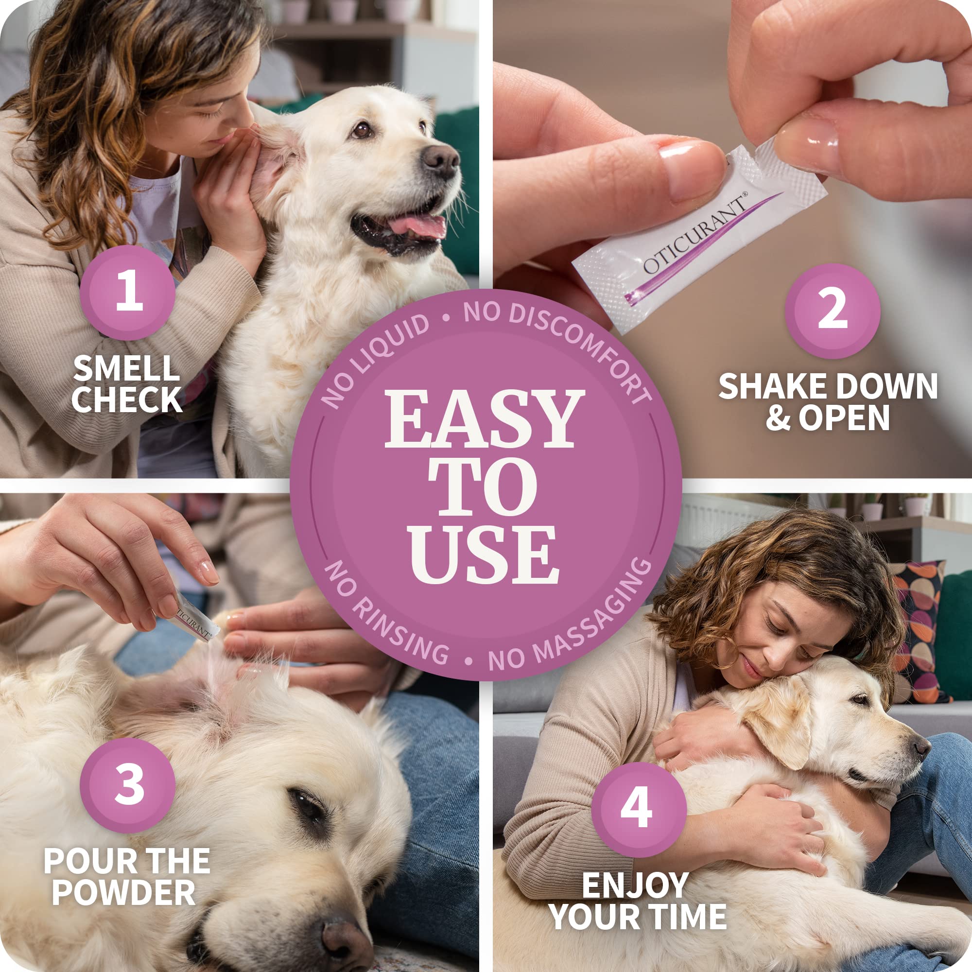 OTICURANT Pet Ear Powder for Dogs | No More Itching, Scratching or Bad Smell | Reduces Waxy Build Up | No Cleaning Solution Drops or Wash Needed | 26 Easy-Dose Packets