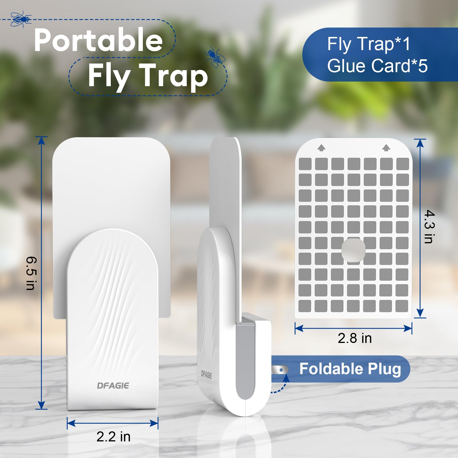 DFAGIE Fly Trap Indoor(1 Device + 5 Glue Cards), Mosquito Trap,Fly Trap,Plug-in Flying Insect Trap for Flies, Fruit Flies, Mosquito, Moths, Gnats, Gnat,White