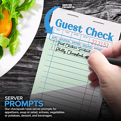 Stock Your Home Green Guest Check Books for Servers (10 Pack) Server Note Pads, Waiter Checkbook, Food Receipt Book, Restaurant Order Pad, Paper Checks, Waitress Accessories, 500 Total Tickets