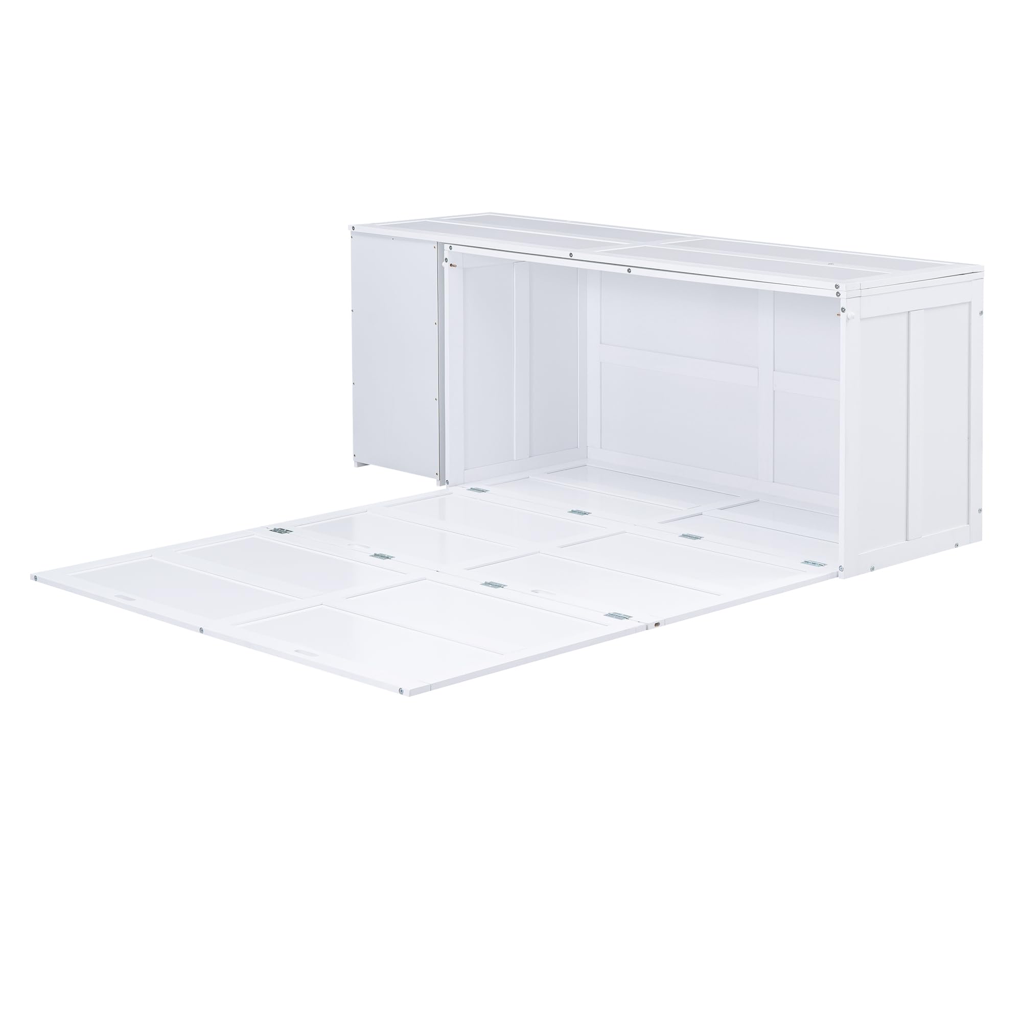 BEDGJH Queen Bed Frame with Rotable Desk, Space-Saving Murphy Bed with Side Shelves for Multipurpose Guest Room or Home Office (White)