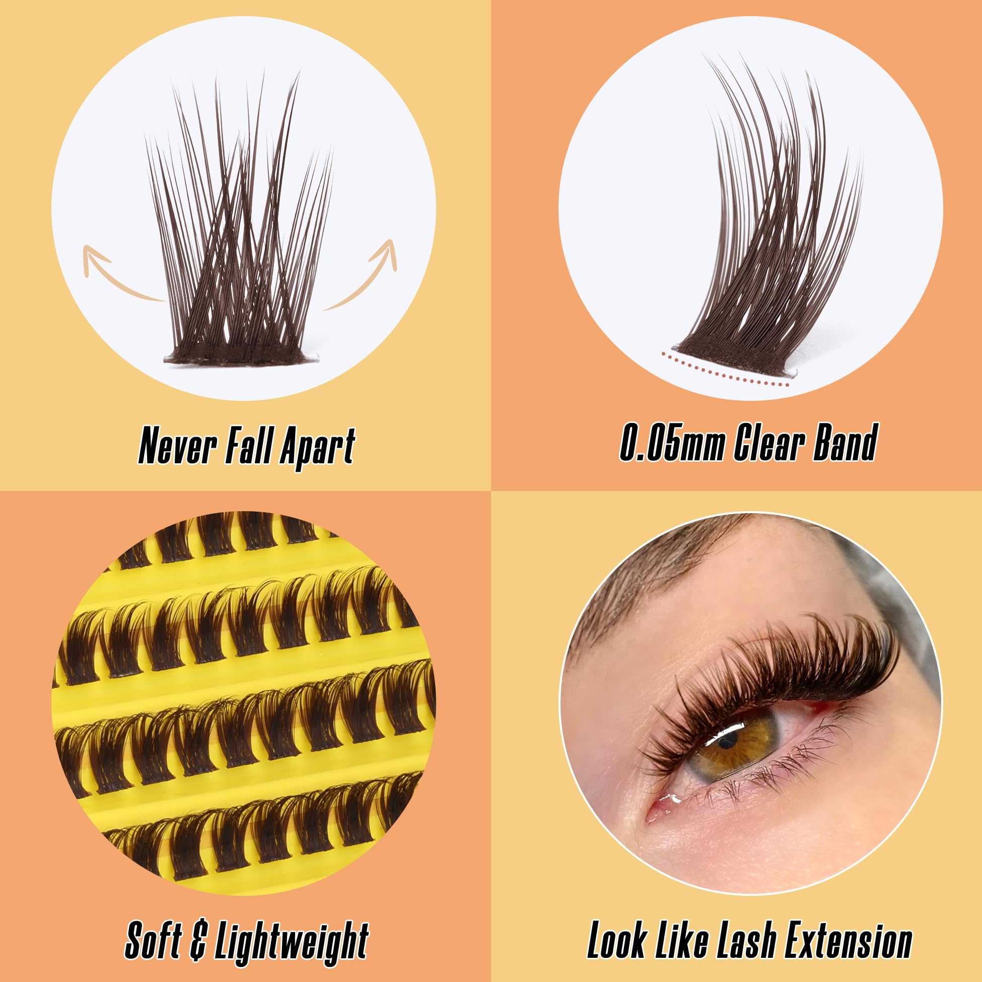 Brown Lash Clusters Individual Mixed Lengths Natural & Wispy Lash Extension DIY Brown Cluster Eyelashes 140Pcs (11C, 8-16MM)