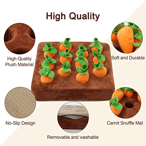 IVVIQQ Interactive Dog Toys,Carrot Snuffle Mat for Dogs Plush Puzzle Toys 2 in 1 Non-Slip Nosework Feed Games Pet Stress Relief with 12 Carrots