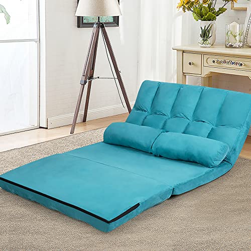 DORTALA Foldable Floor Sofa, 6-Position Adjustable Lounge Couch with 2 Pillows & Suede Cloth Cover, Modern Lounge Mattress Video Gaming Lazy Couch, Suede Floor Seating Sofa, 71" x 44.5", Blue