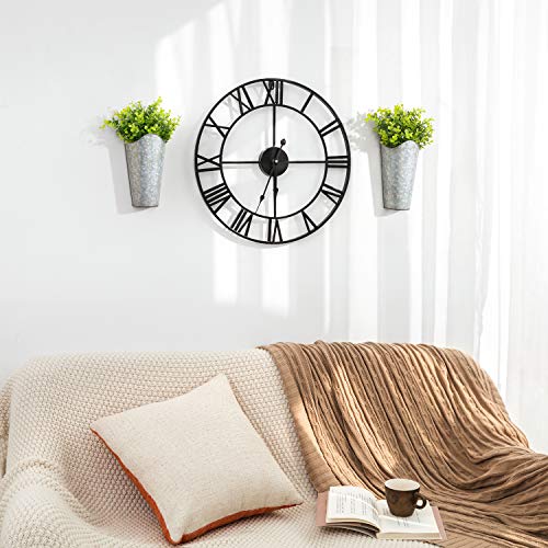Dahey 2 Pack Galvanized Metal Wall Planter with Artificial Eucalyptus Farmhouse Decor Hanging Wall Vase Planters Flowers Holder for Country Rustic Home Wall Decor,Silver