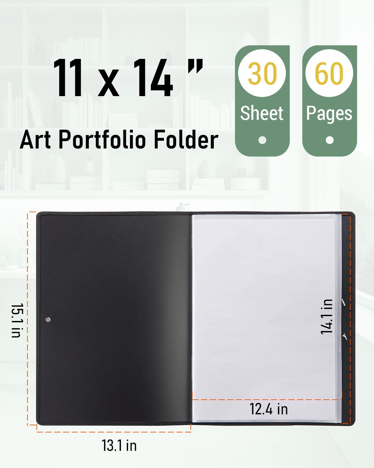 Nicpro 11x14" Art Portfolio Folder, 30 Pockets Display 60 Pages Art Painting Portfolio Binder with Clear Plastic Sleeves, Presentation Storage Book for Kids & Artists Artwork Drawing - (Black)
