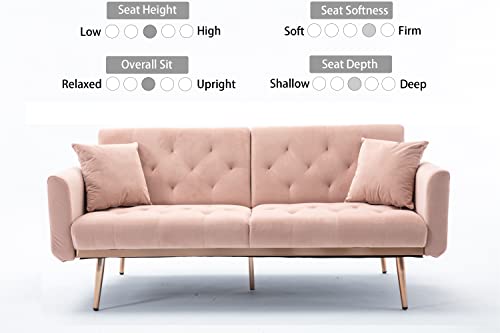 Convertible Sofa Bed Loveseat, Adjustable Couch Bed Folding Loveseat Bed Daybed Guest Bed, Modern Futon Sofa Bed Velvet Sofa,Small Love Seat Sofa for Living Room, (Pink)