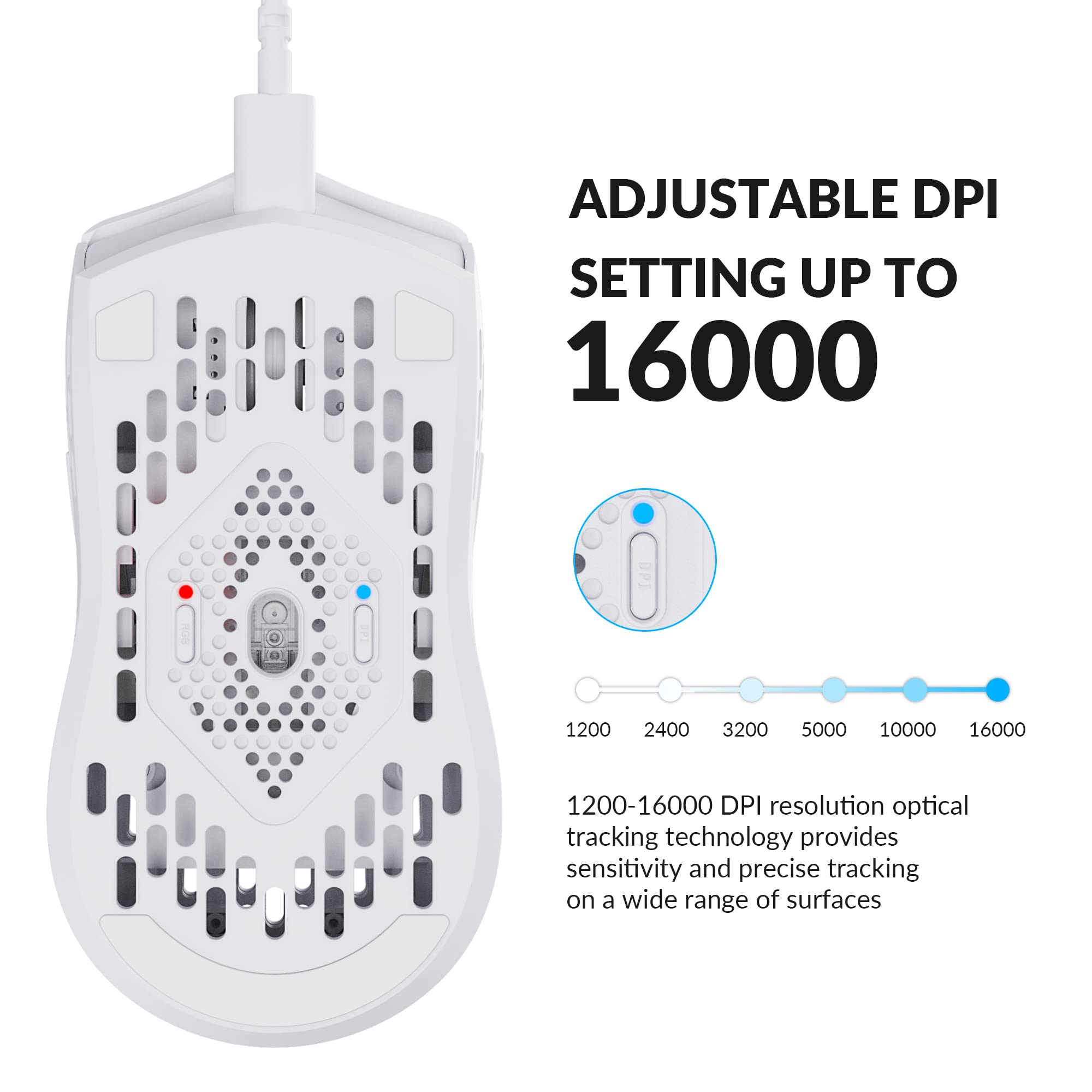 Keychron M1 Wired Gaming Mouse PMW3389 Sensor 16,000 DPI, 68g Ultra-Lightweight, On-Board Memory, RGB Backlit, PC/Mac (White)