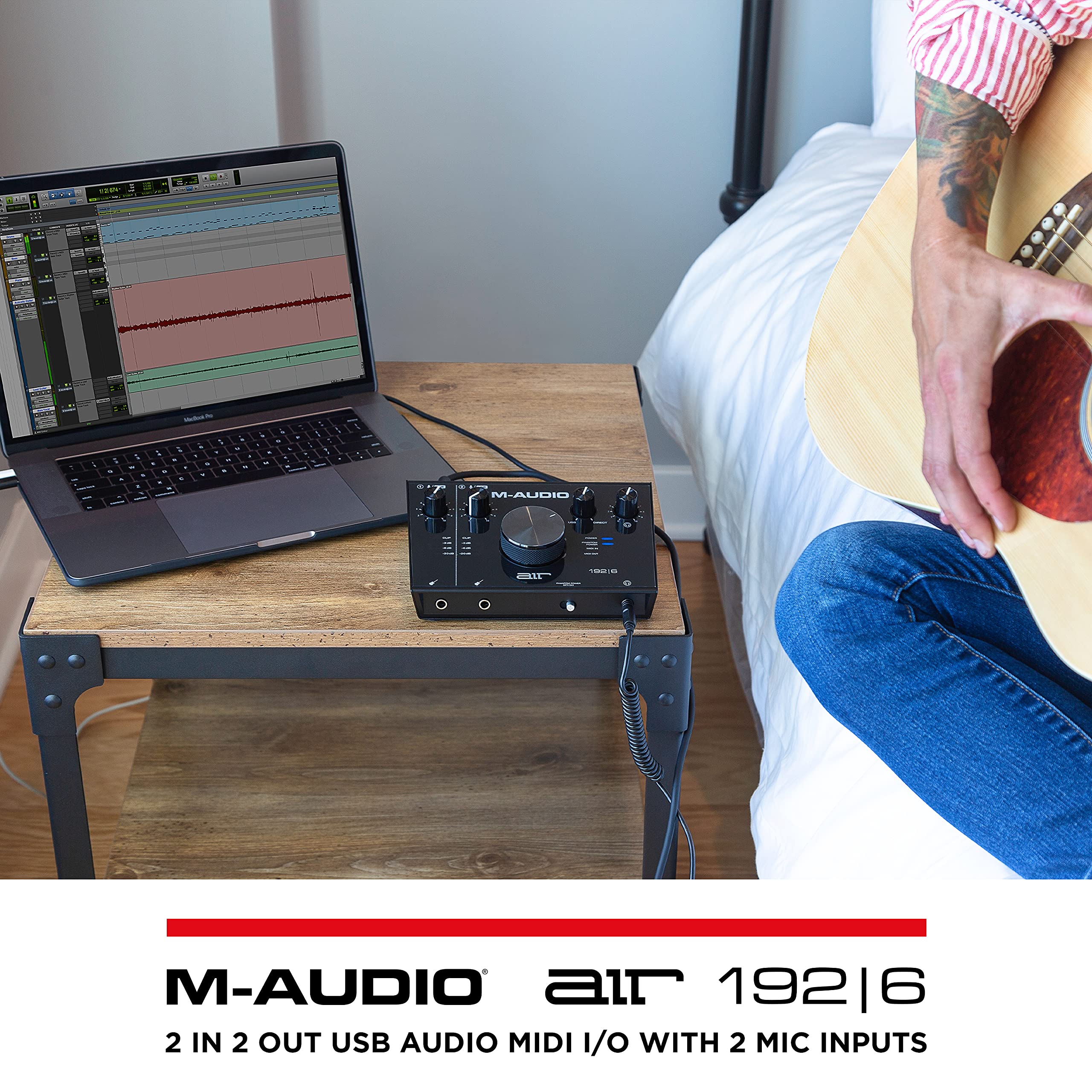 M-Audio AIR 192x6 USB C MIDI Audio Interface for Recording, Podcasting, Streaming, Studio Quality Sound, 2 XLR in and Music Production Software (Renewed)