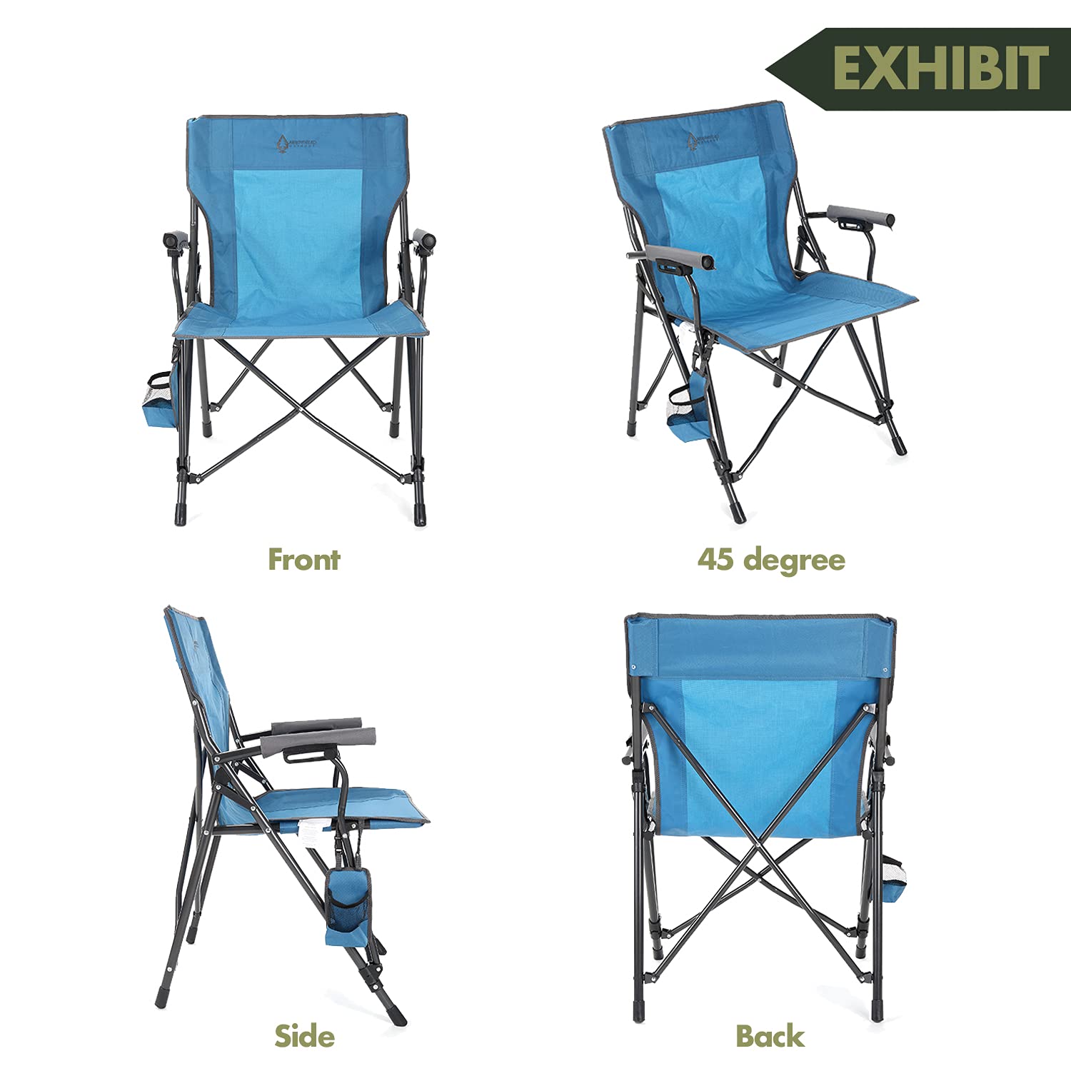 ARROWHEAD OUTDOOR Portable Solid Hard-Arm High-Back Folding Camping Quad Chair, Heavy-Duty Carrying Bag, Cup Holder Included w/Side Pouch, Supports up to 300lbs, USA-Based Support (Blue)