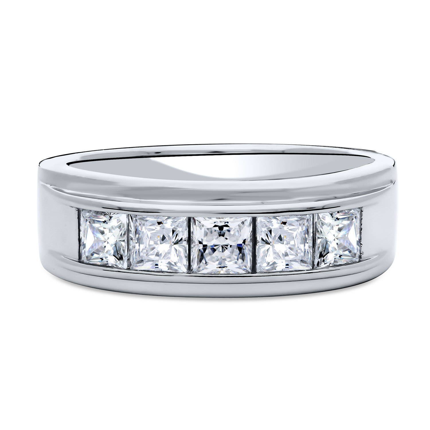 BERRICLE Sterling Silver 5-Stone Wedding Rings Channel Set Princess Cut Cubic Zirconia CZ Half Eternity Ring for Unisex, Rhodium Plated Size 10
