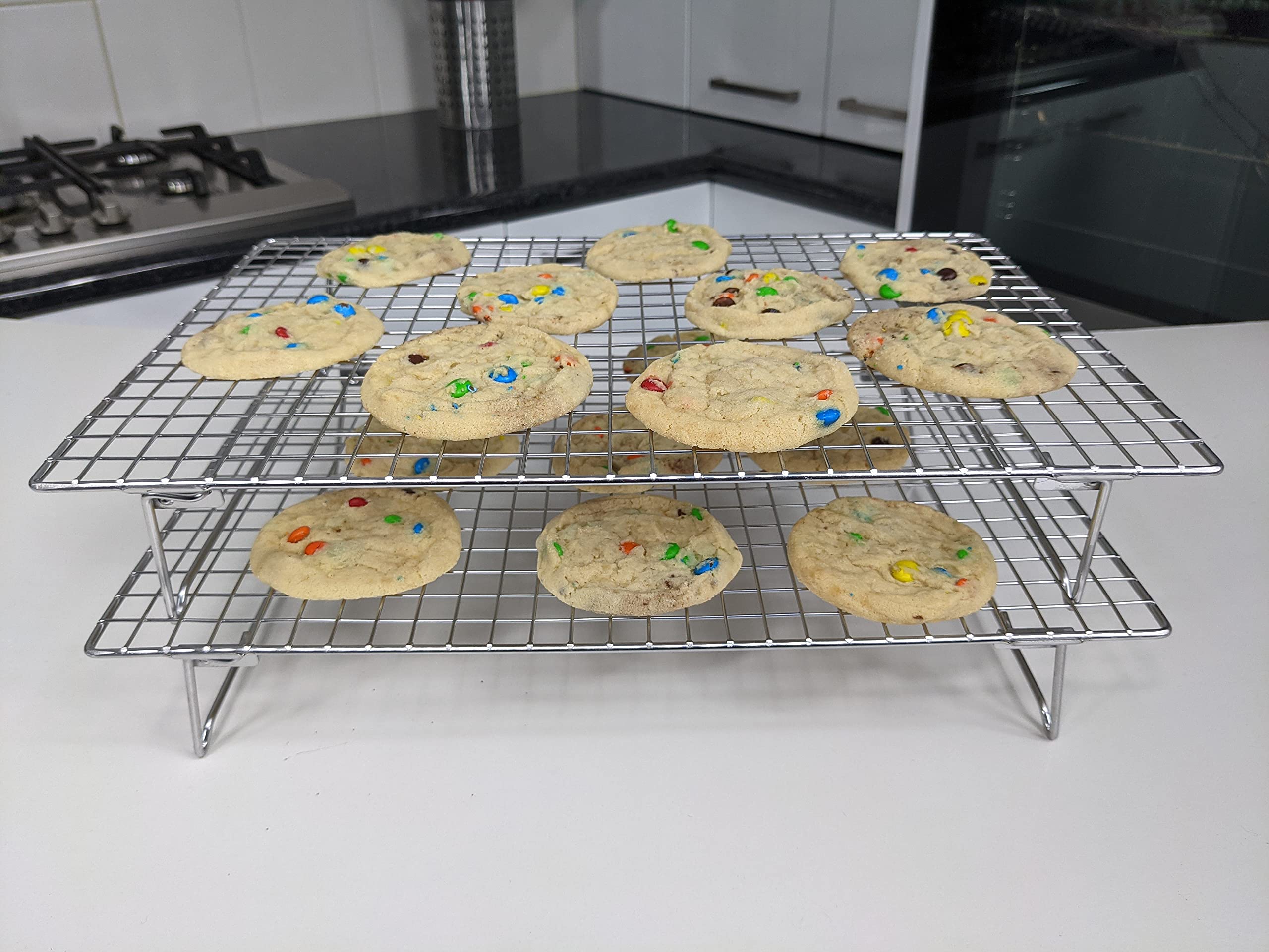 Checkered Chef Stainless Steel Stackable Cooling Racks - 2 Pack Stacking Cooling/Baking Racks - Each Rack 10 x 15" - Tiered Cooling Rack for Cooking, Cooling and Baking - Oven and Dishwasher Safe