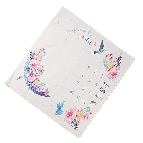 Baby Milestone Blanket, Baby Milestone Photo Prop 39.4in Wide Squared Flowers Birds Pattern for Photography